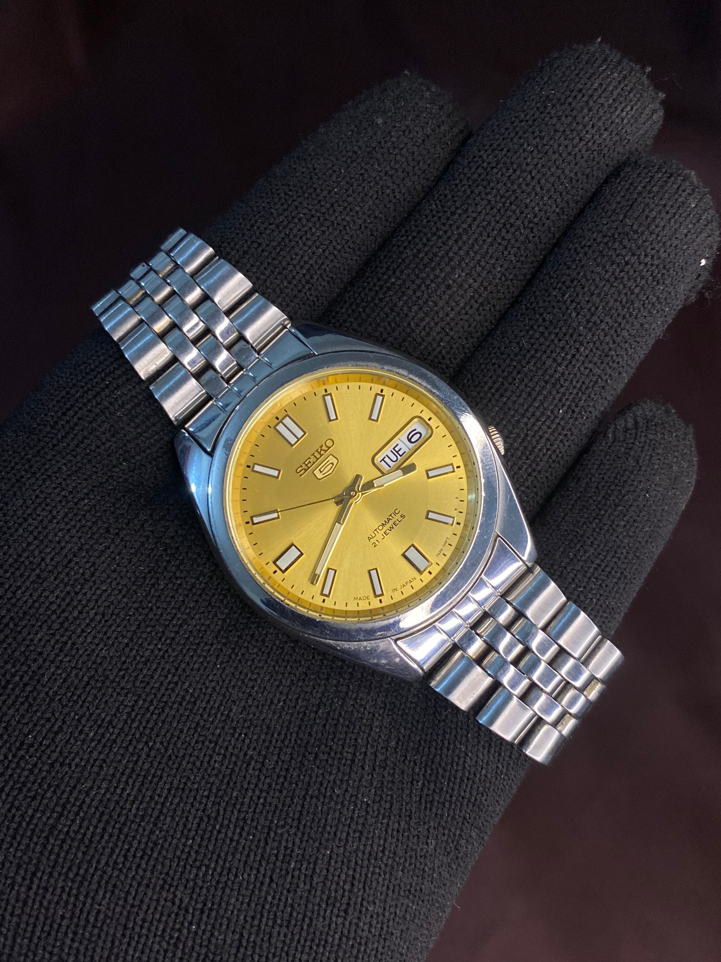 Seiko 5 Golden Dial Watch with transparent back – Bengal Curator